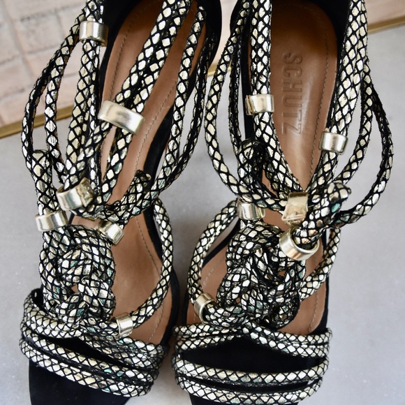 SCHUTZ | Shoes | Schutz Silver Strappy Heels Us 8 | Poshmark